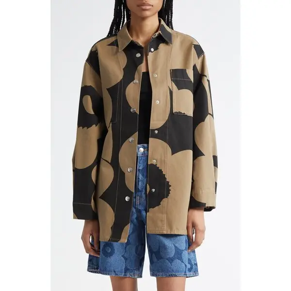 marimekko Abstraktio Unikko シャツ Marimekko Abstraktio Unikko Floral Oversized Cotton Shirt In Black